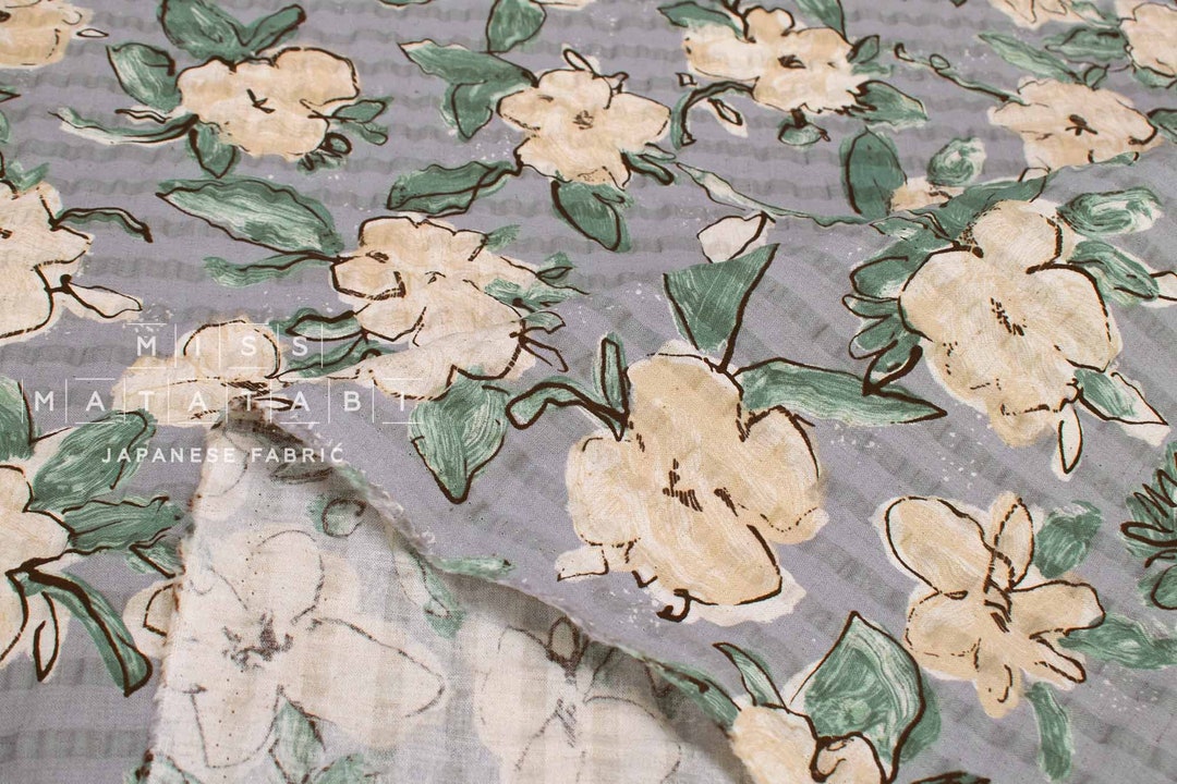 Japanese Fabric Cotton Linen Ripple Drawn Floral - D - 50cm - Etsy