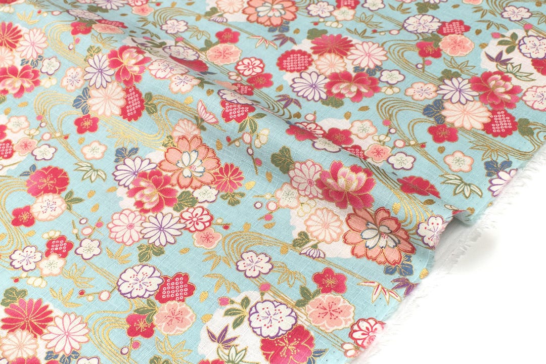 Japanese Fabric Wagara Dobby III - Light Blue, Metallic Gold - 50cm - Etsy