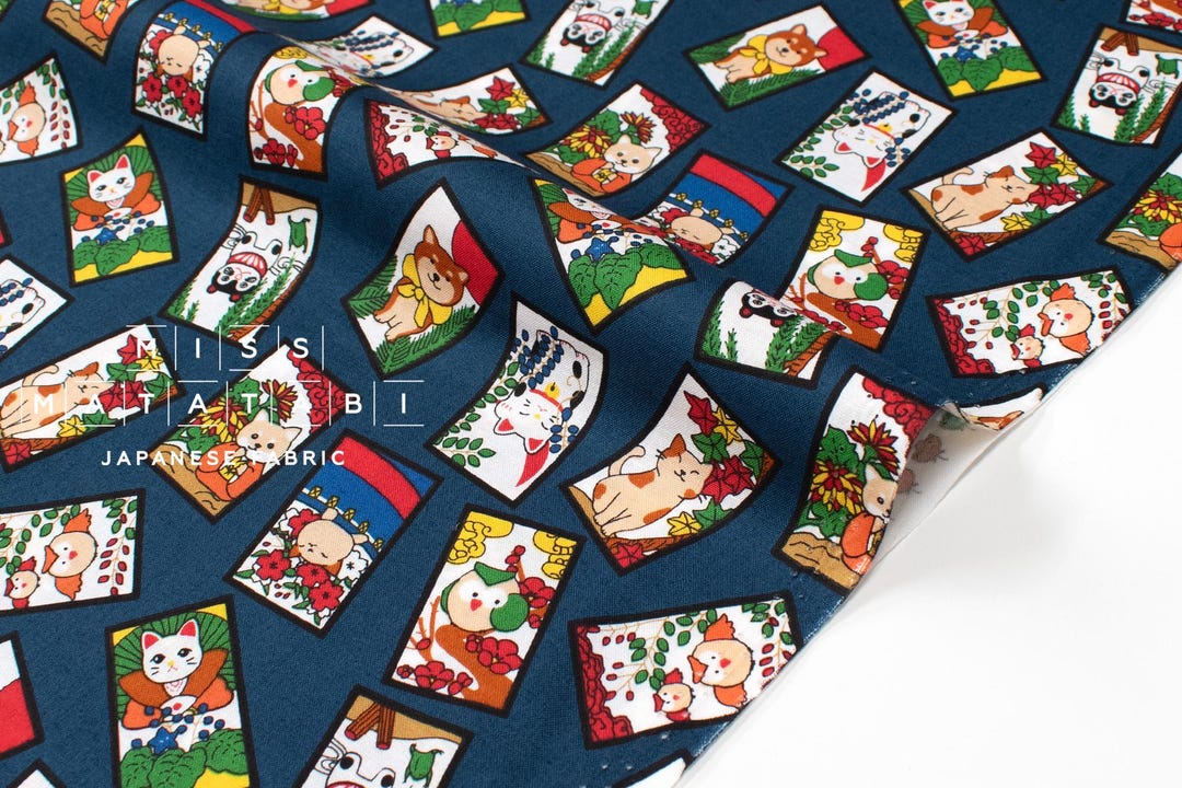 Japanese Fabric Hanafuda - Blue - 50cm - Etsy