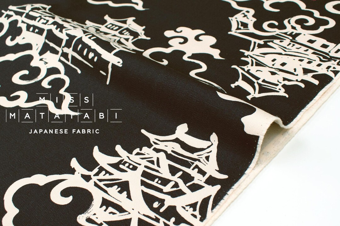 Japanese Fabric Castles in the Clouds Heavy Canvas - Black - 50cm - Etsy UK