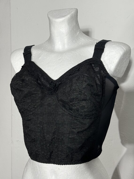 Alluring black vintage lace longline bullet bra, bust… - Gem