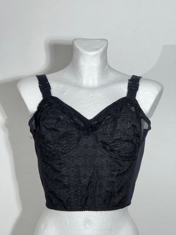 Alluring black vintage lace longline bullet bra, bust… - Gem