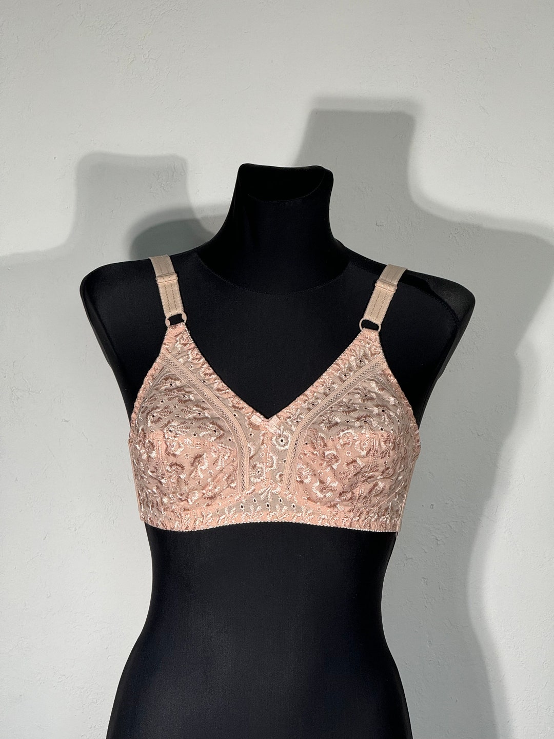 A Pretty Vintage Blush Colored Bra With Flower Embellishments - Etsy