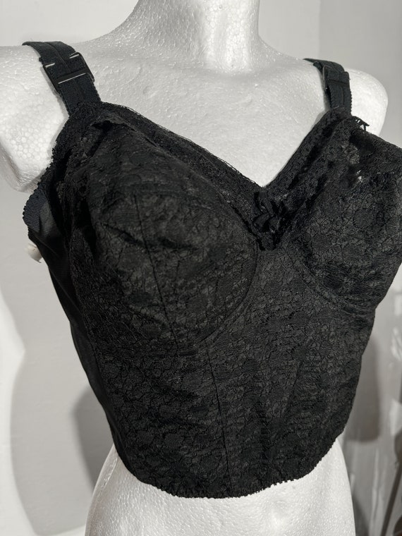Alluring black vintage lace longline bullet bra, bust… - Gem