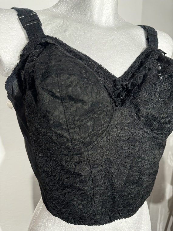 Alluring black vintage lace longline bullet bra, bust… - Gem