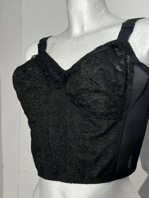 Alluring black vintage lace longline bullet bra, bust… - Gem