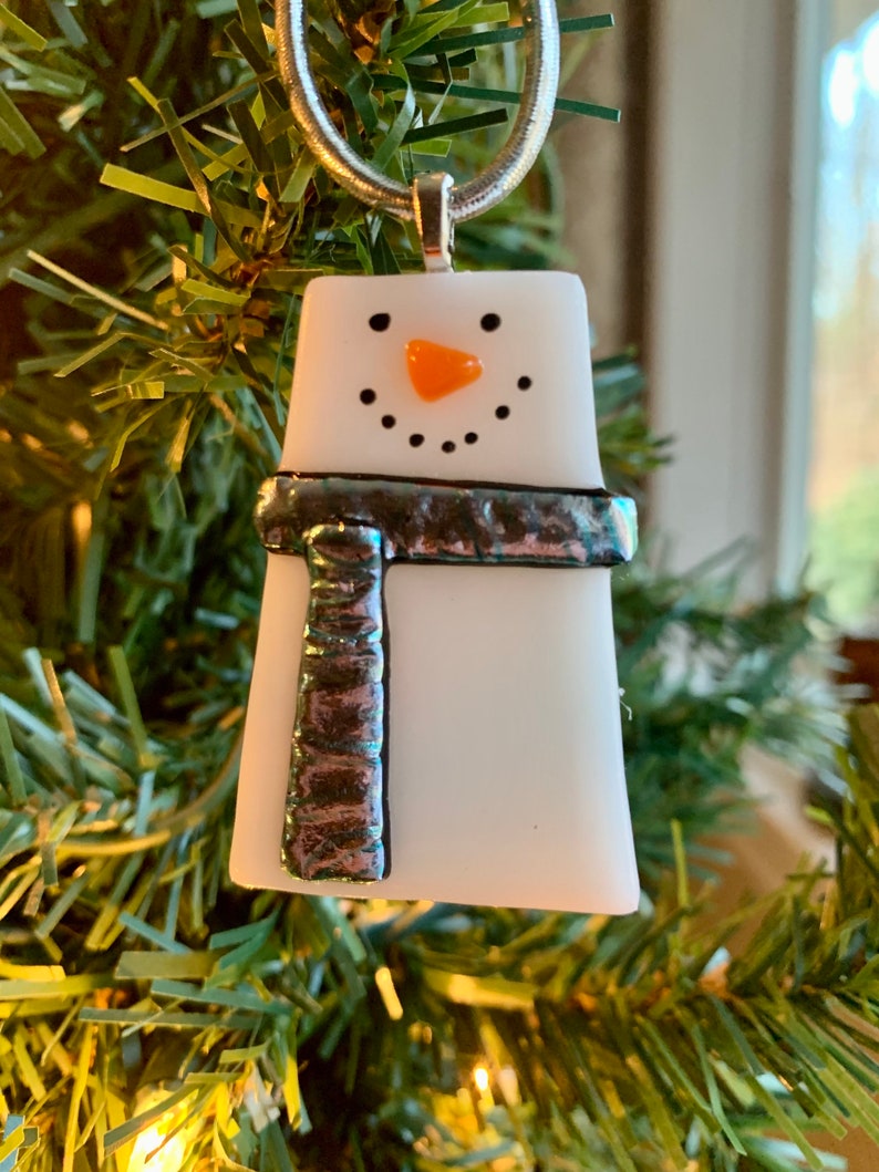 Modern Fused Glass Snowman Ornament With Dichroic Scarf - Etsy
