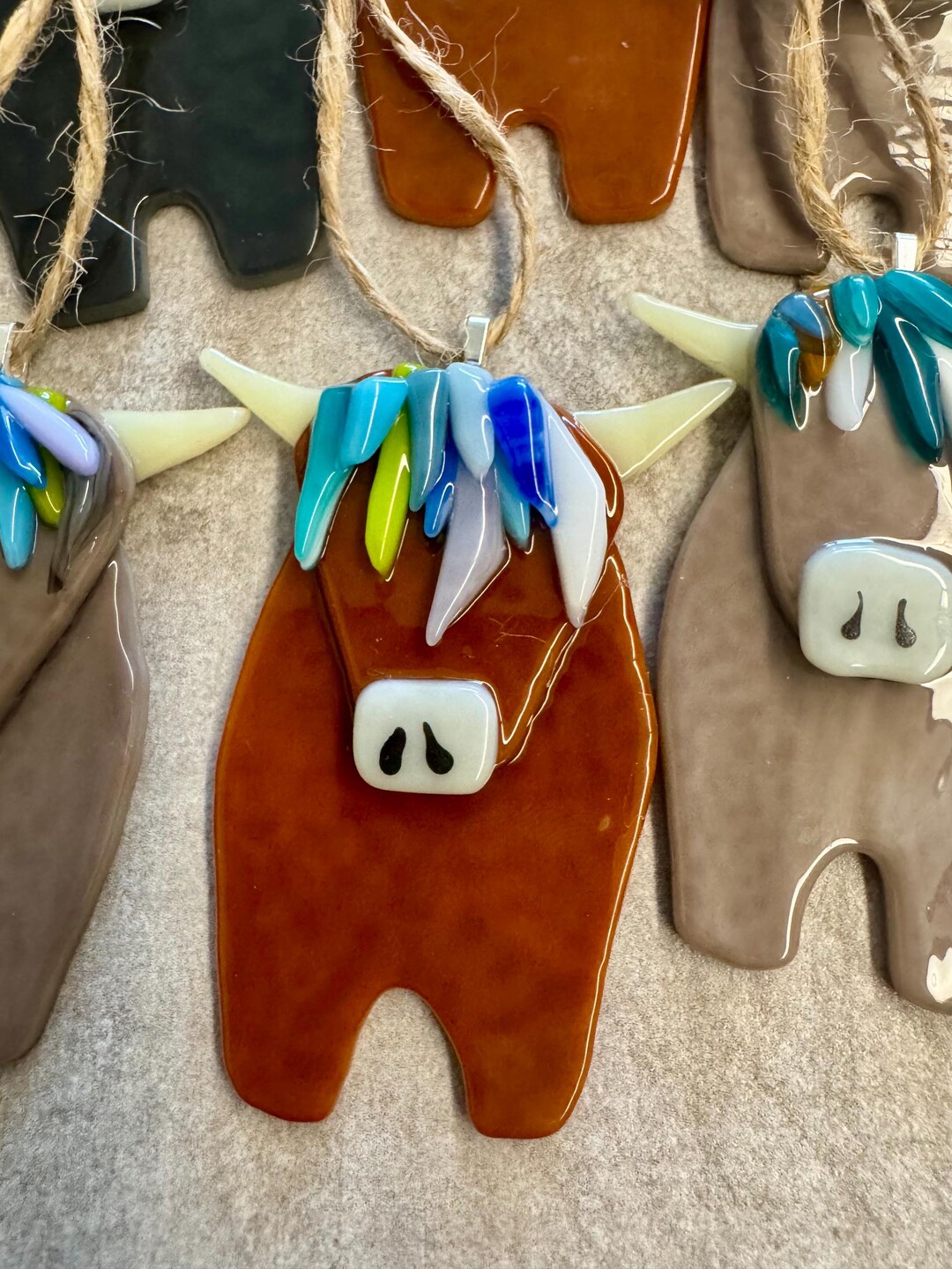 Fused Glass Highland Cow Ornament W/ Colorful Hair - Etsy