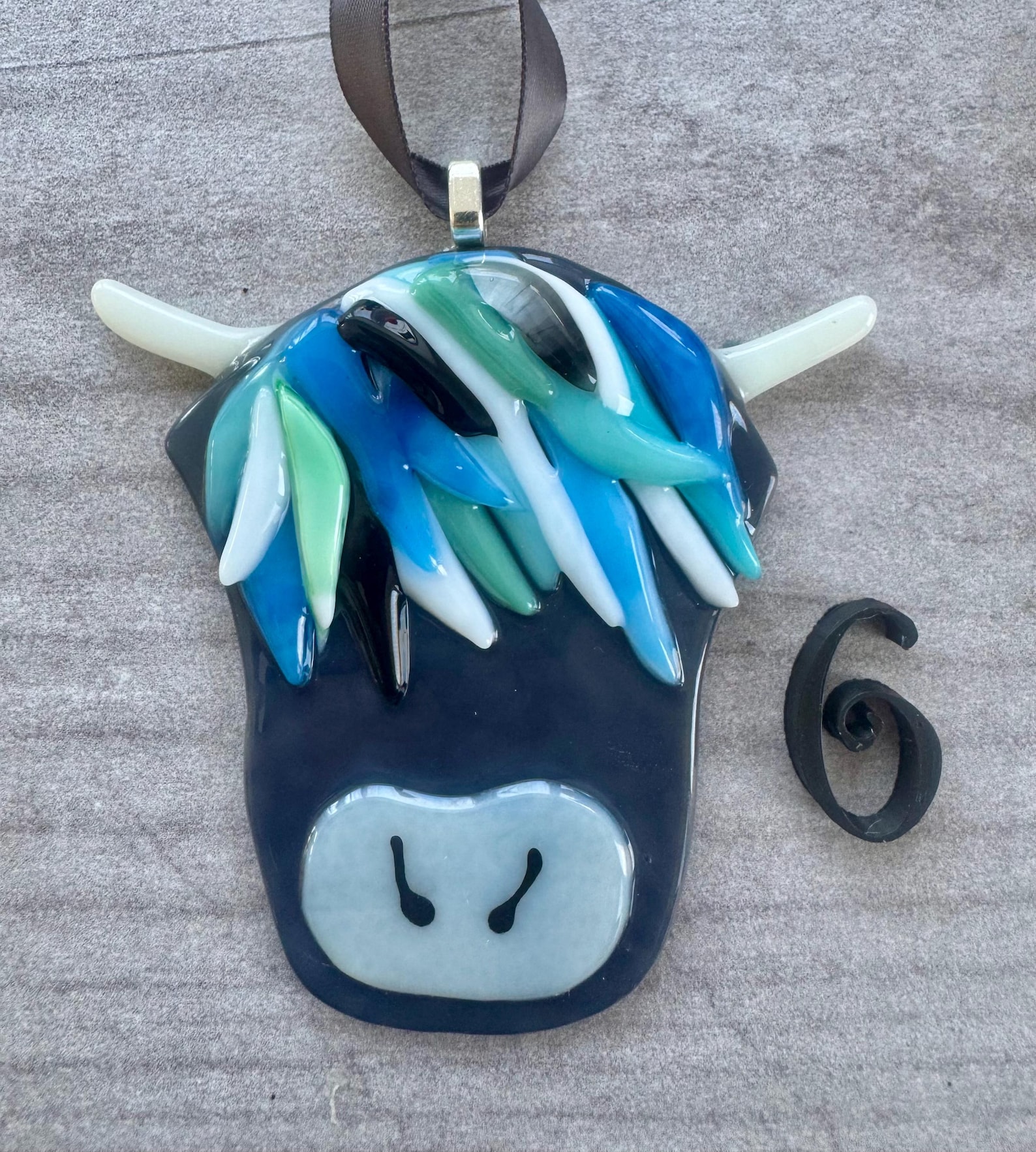 Fused Glass Highland Cow Face Ornament W/ Colorful Hair - Etsy