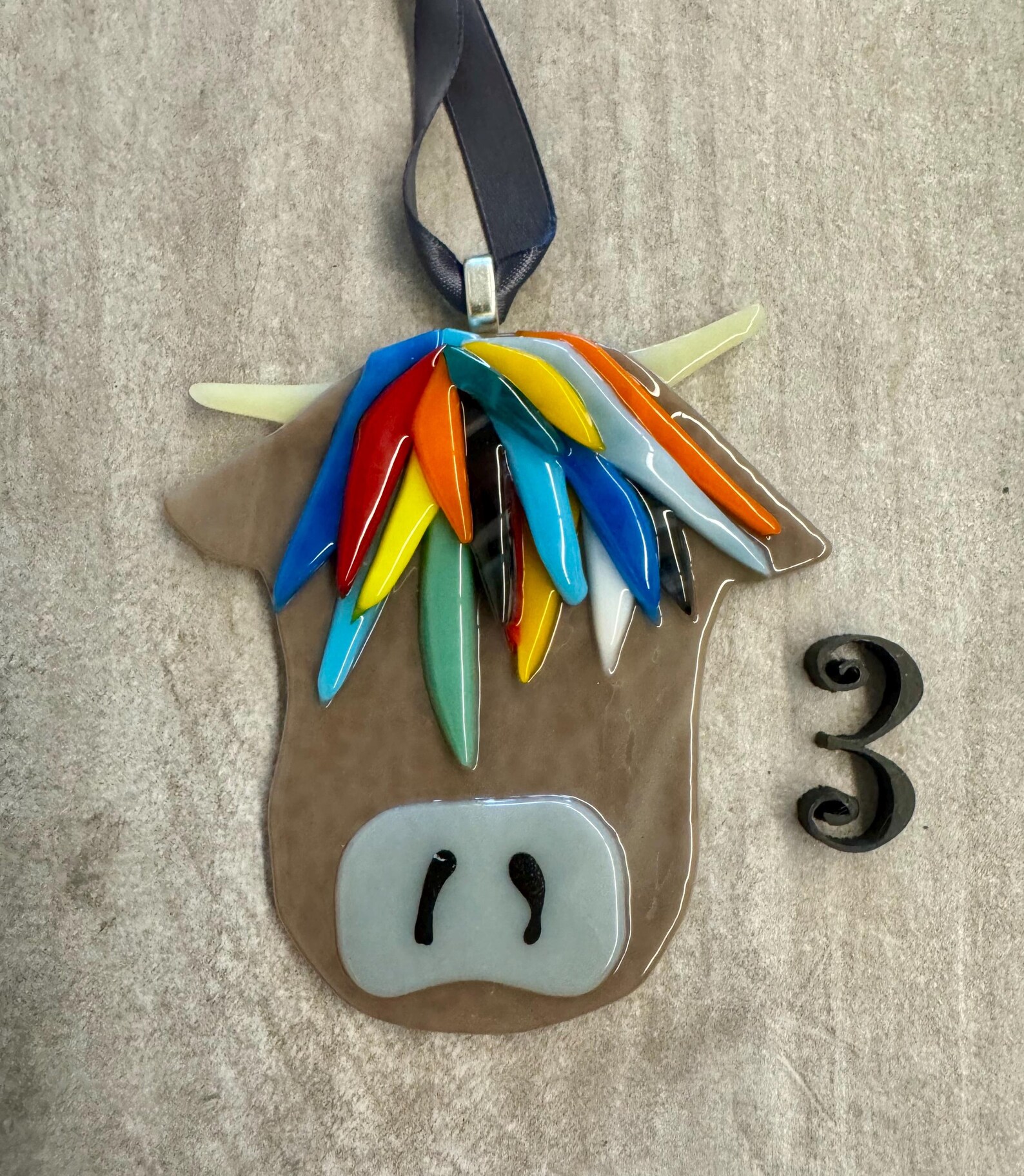 Fused Glass Highland Cow Face Ornament W/ Colorful Hair - Etsy