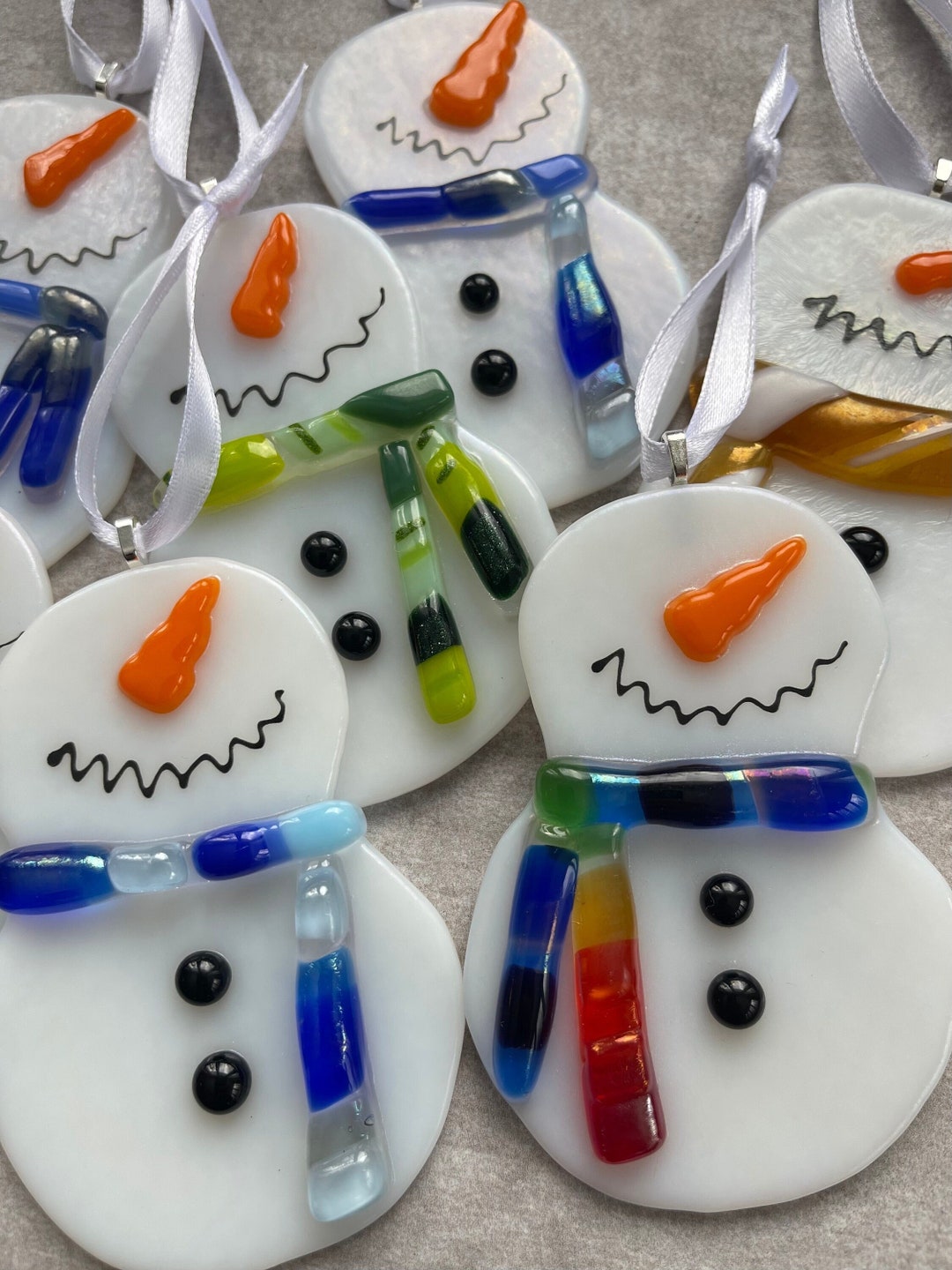Fused Glass Snowman Ornament With Scarf - Etsy