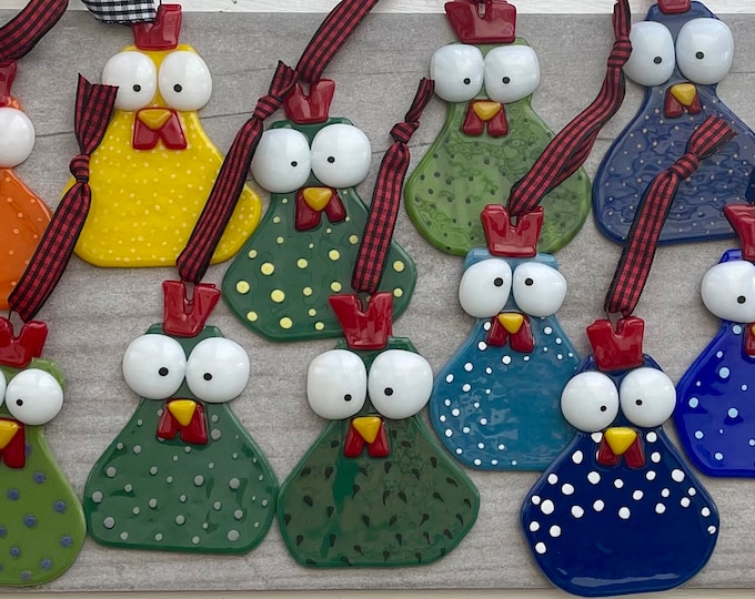 Fused Glass Silly Chicken Ornament - 1 of 2 Listings - Etsy