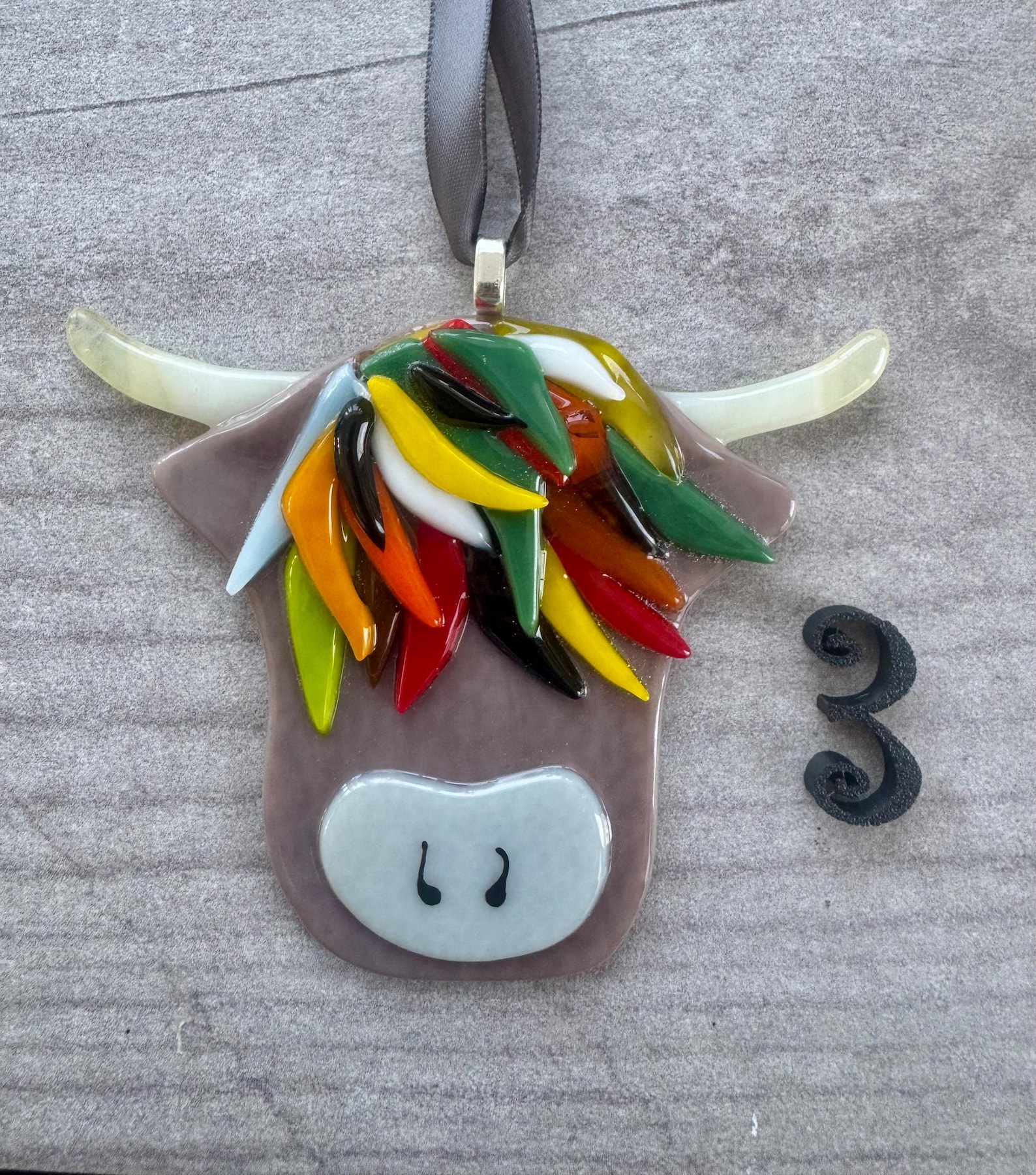 Fused Glass Highland Cow Face Ornament W/ Colorful Hair - Etsy