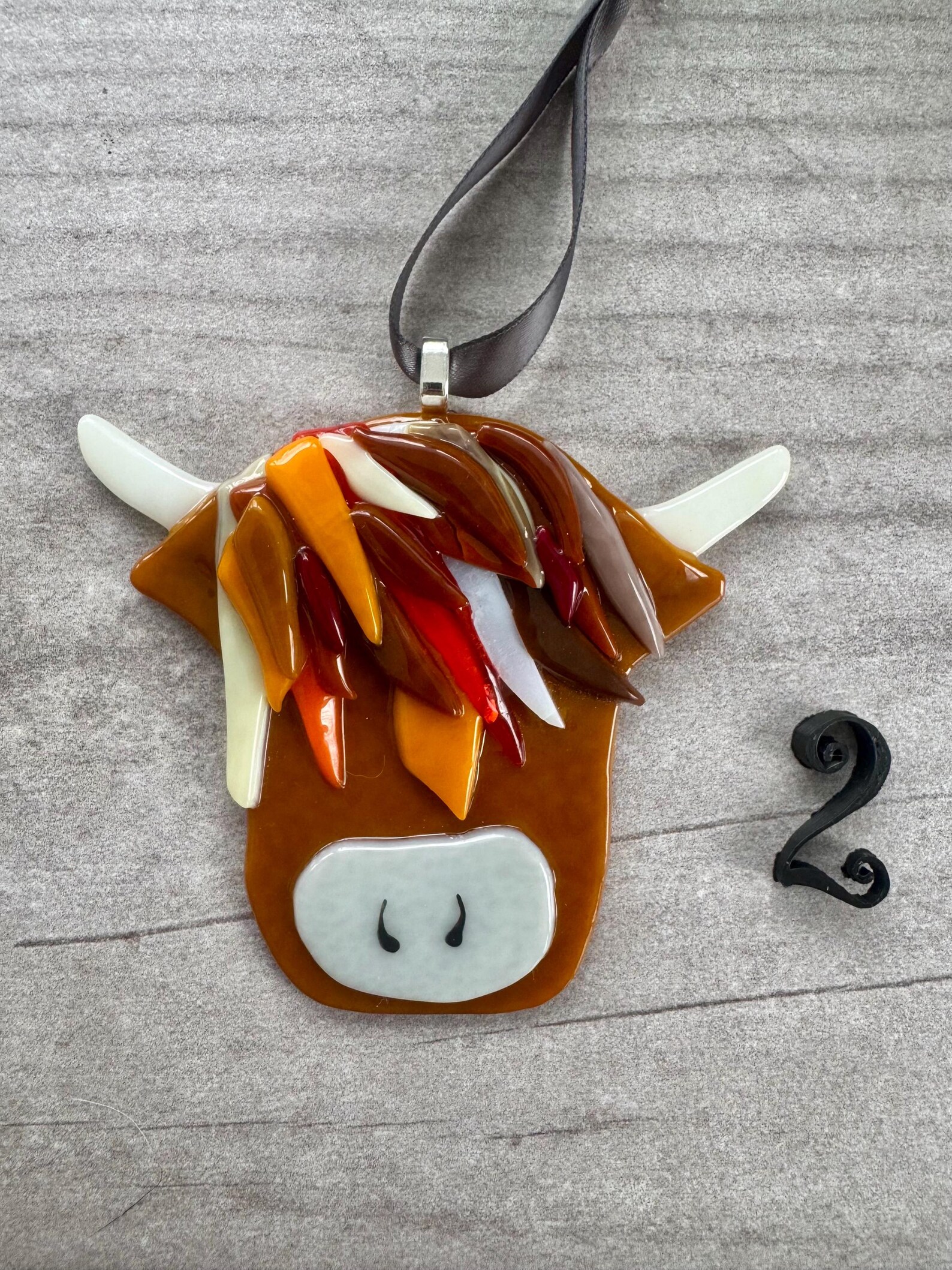 Fused Glass Highland Cow Face Ornament W/ Colorful Hair - Etsy
