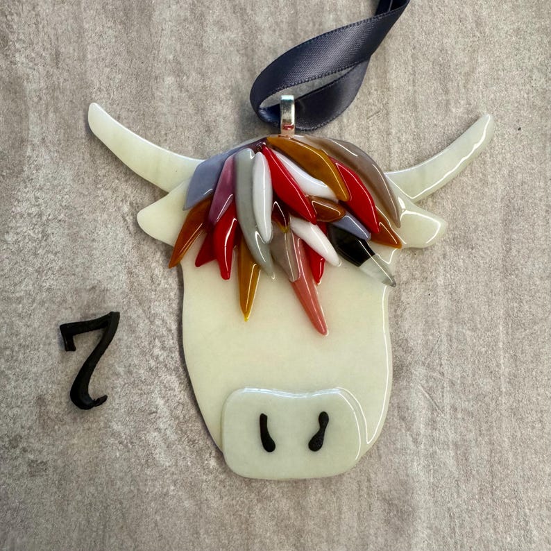 Fused Glass Highland Cow Face Ornament W/ Colorful Hair - Etsy