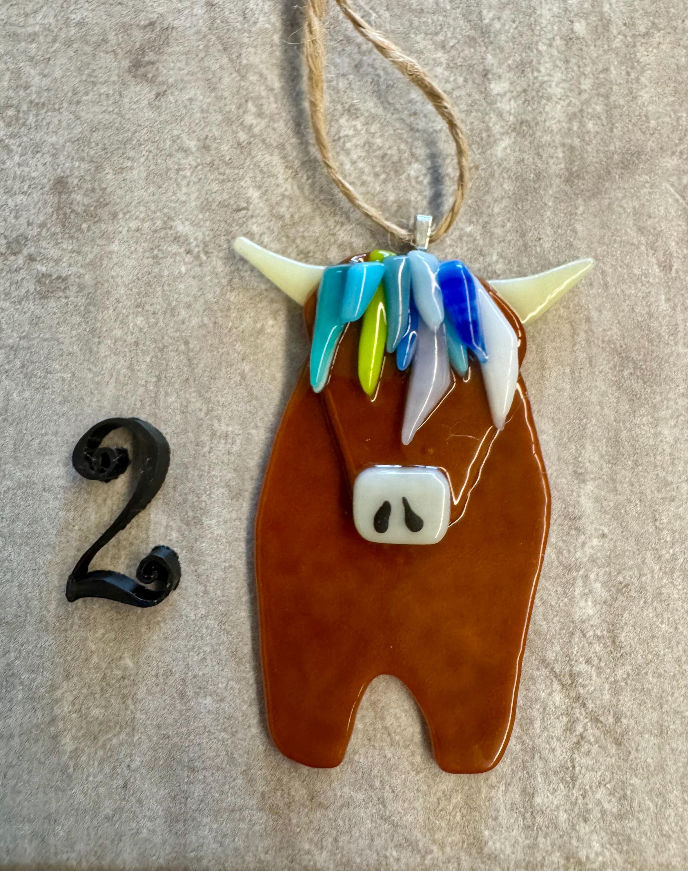 Fused Glass Highland Cow Ornament W/ Colorful Hair - Etsy