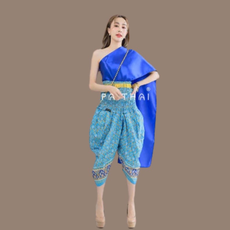 Thai Traditional Outfit With Thai Patterned Pants and Silk Sash - Etsy