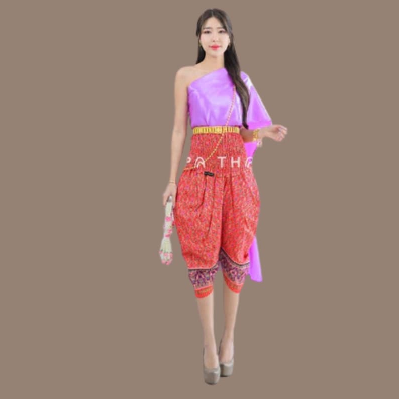 Thai Traditional Outfit With Thai Patterned Pants and Silk Sash - Etsy