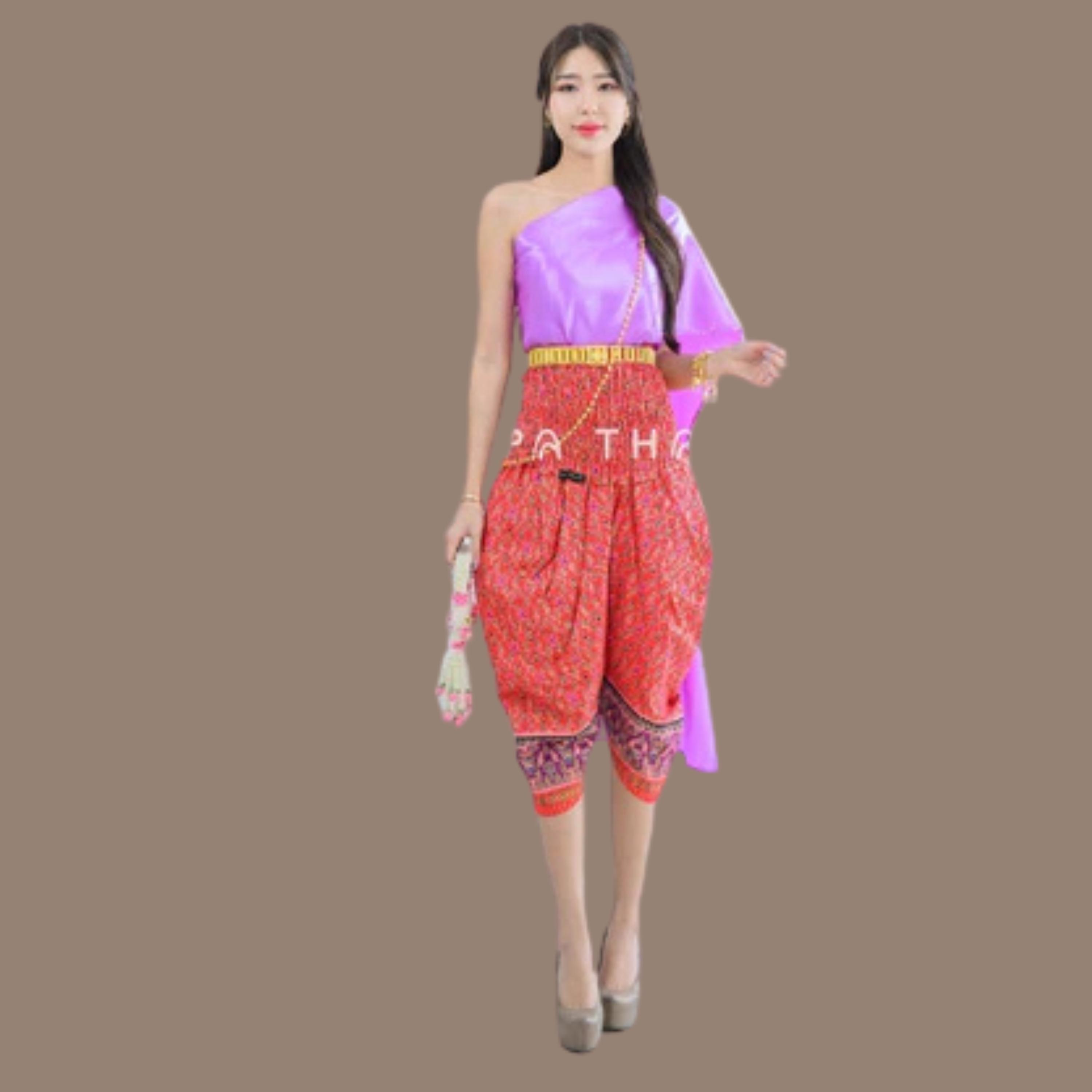 Thai Traditional Outfit With Thai Patterned Pants and Silk Sash - Etsy
