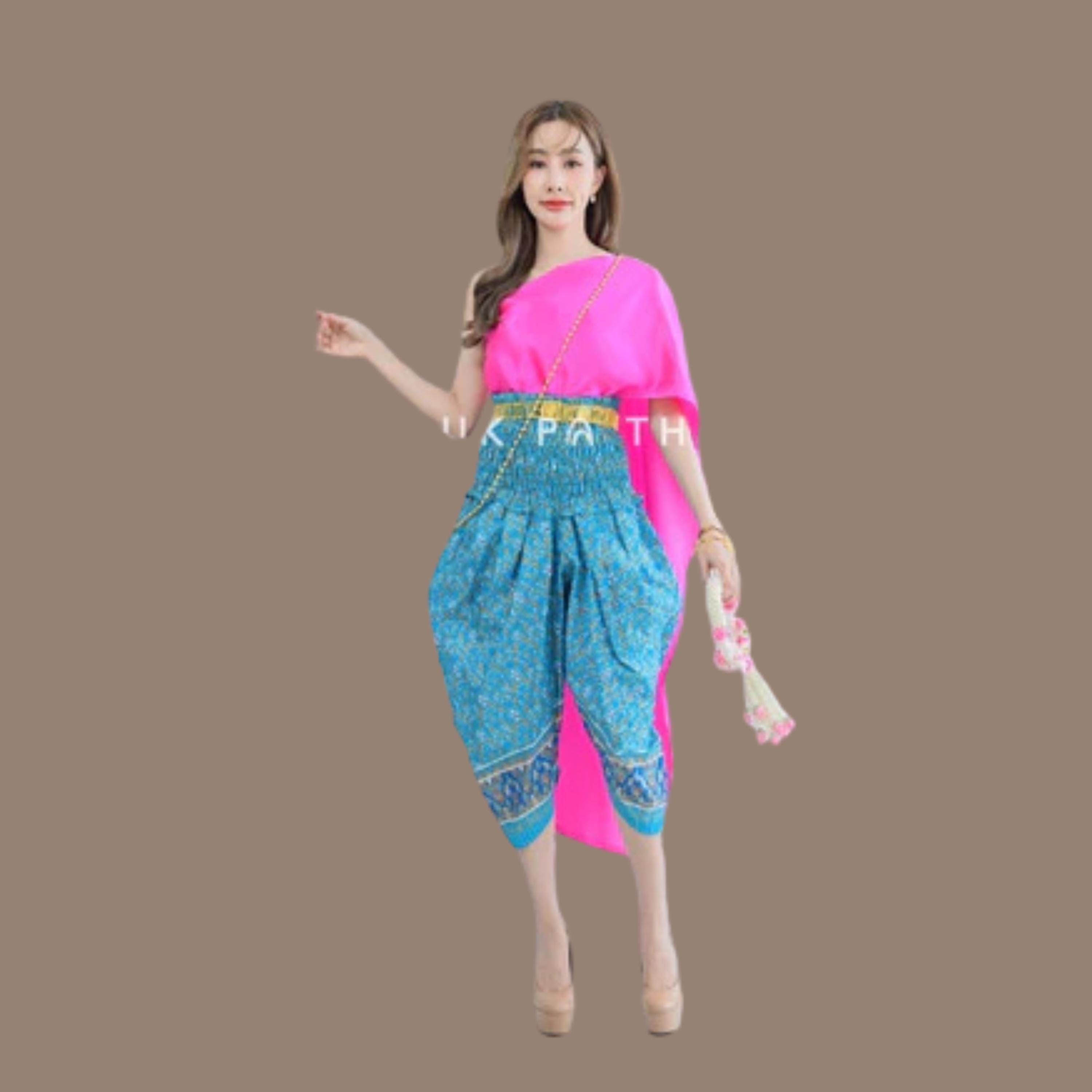 Thai Traditional Outfit With Thai Patterned Pants and Silk Sash - Etsy