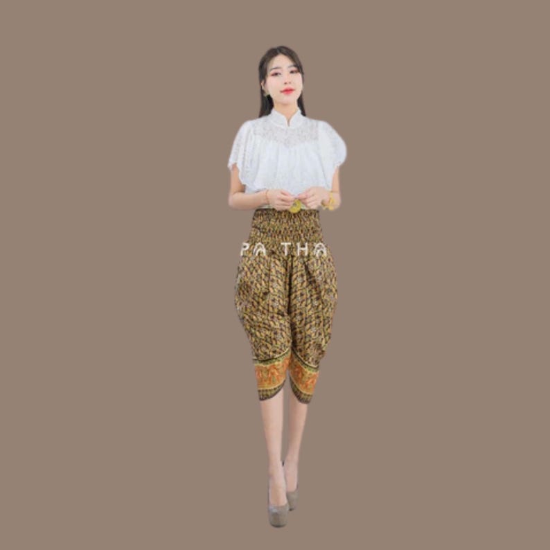 Thai Traditional Outfit With Thai Patterned Pants and Silk Sash - Etsy