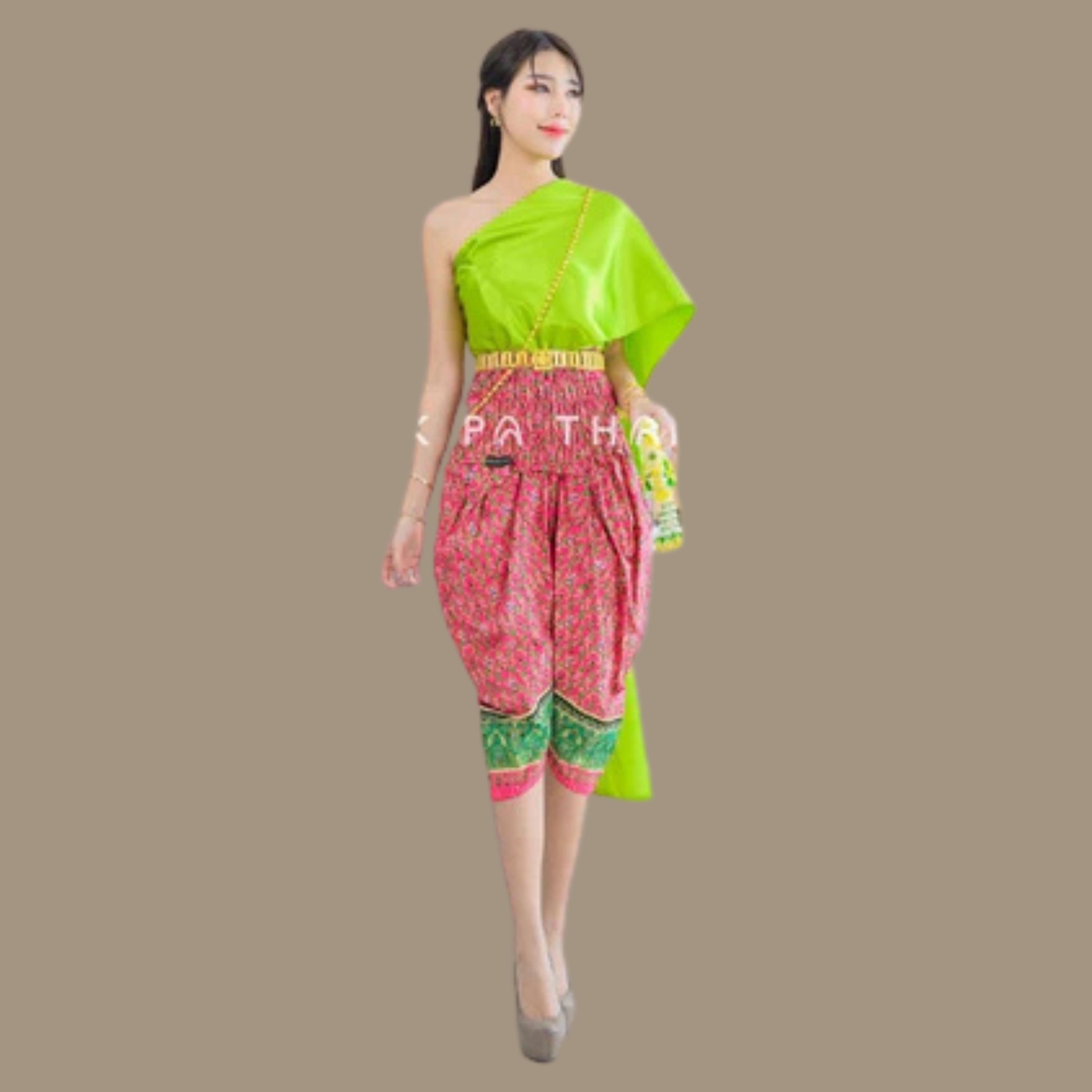 Thai Traditional Outfit With Thai Patterned Pants and Silk Sash - Etsy
