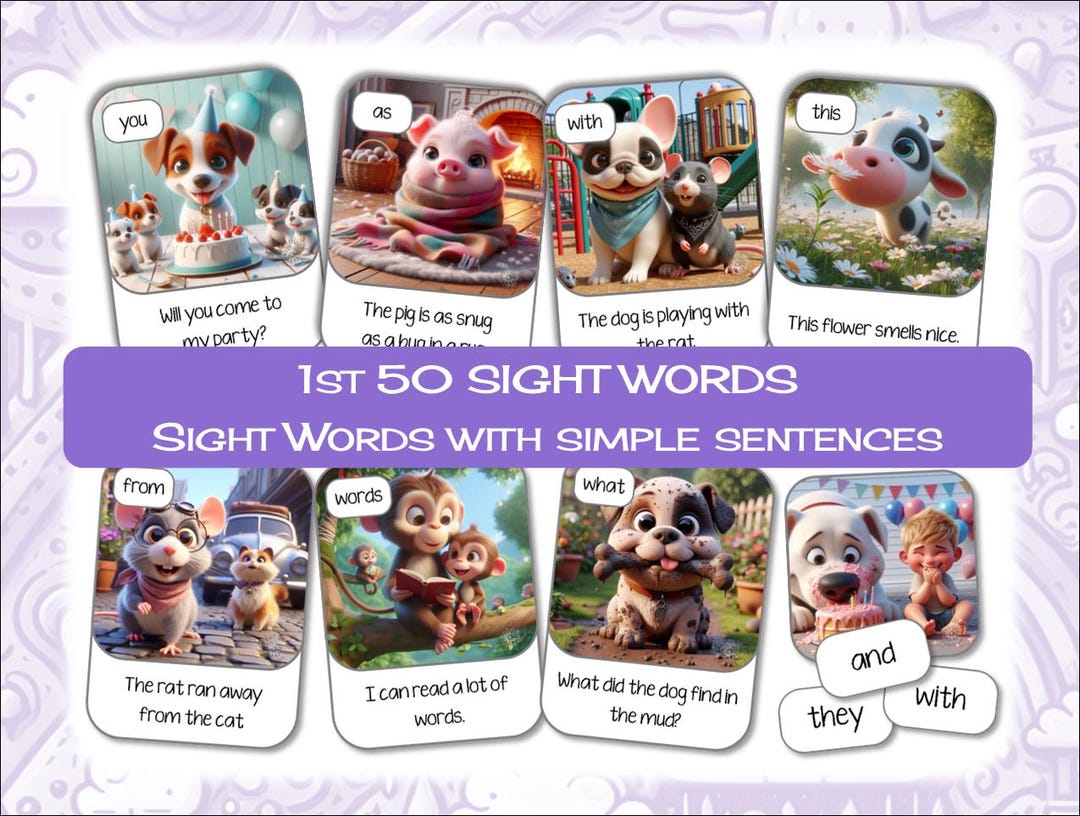 Sight Words Flashcards: First 50 High Frequency Words - Etsy