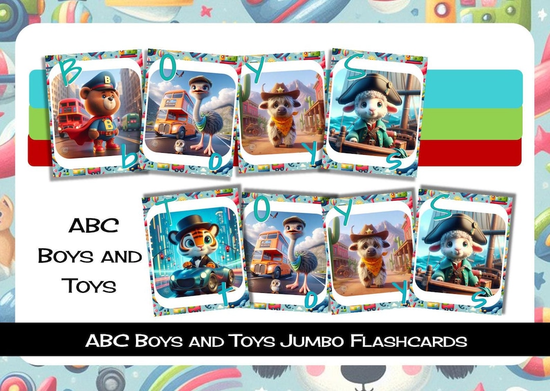 ABC Jumbo Flash Cards, Boys Toys, Alphabet Boys Flashcards, Jumbo ...