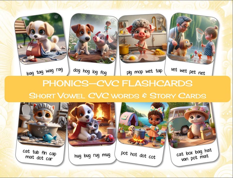 Phonics CVC Words Flashcards - Etsy