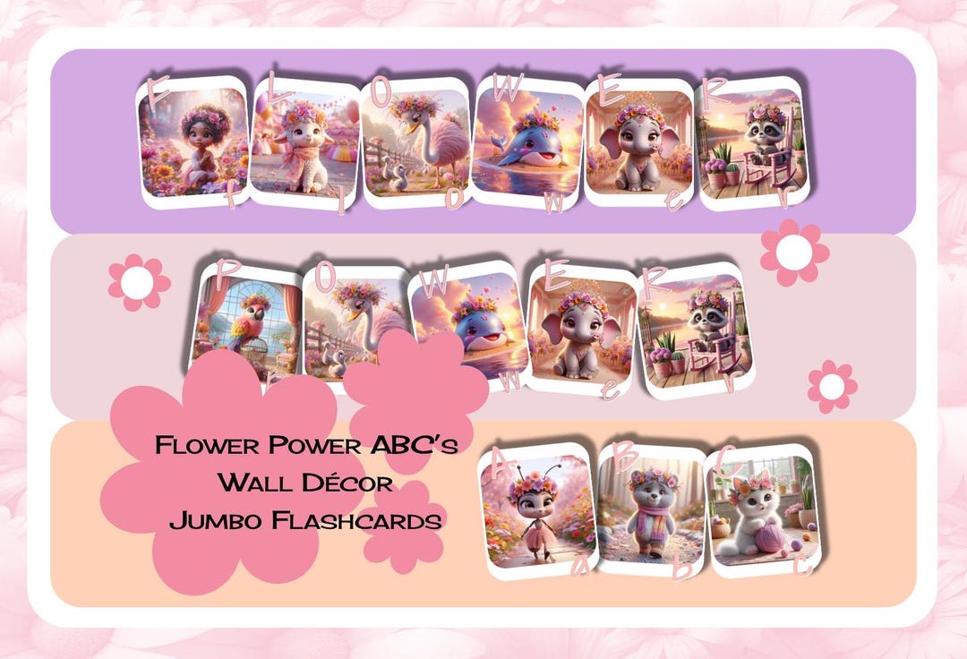 Alphabet Wall Decor/giant Flash Cards. Flower Power ABC. Girls Alphabet ...