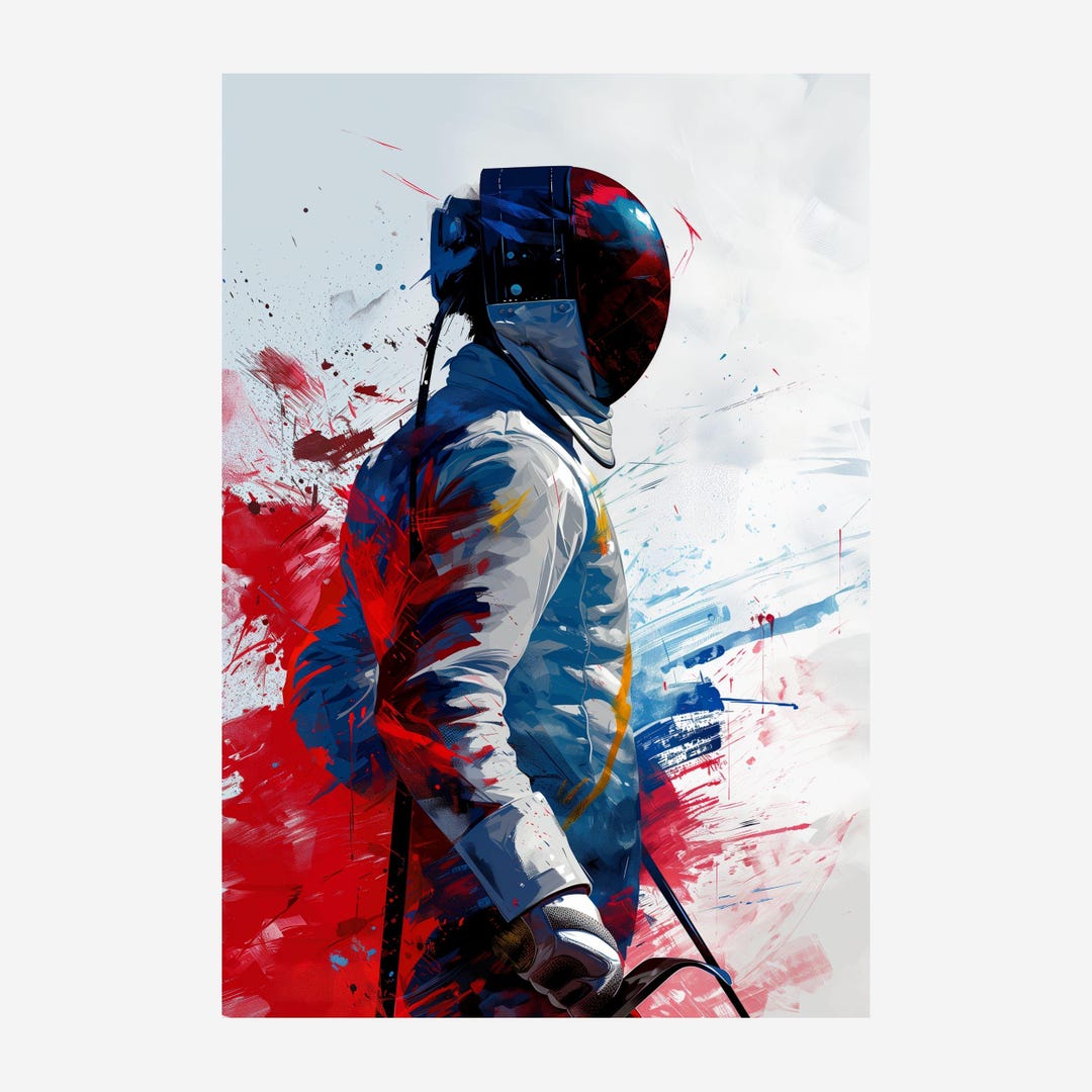 Fencing Art Print, Modern Fencer in Action, Vibrant Sports Poster for ...