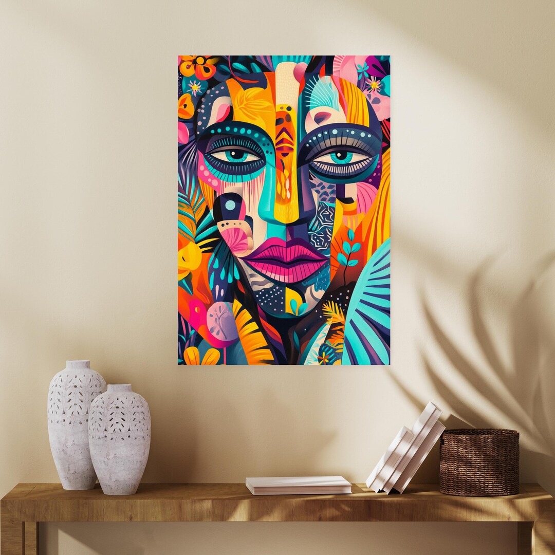 Vibrant Abstract Face Art Poster - Etsy