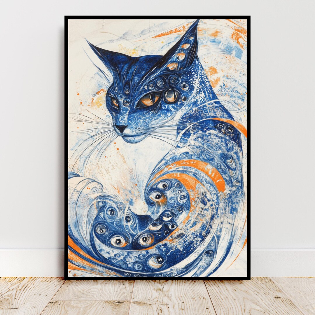Mystical Blue Cat Poster - Etsy