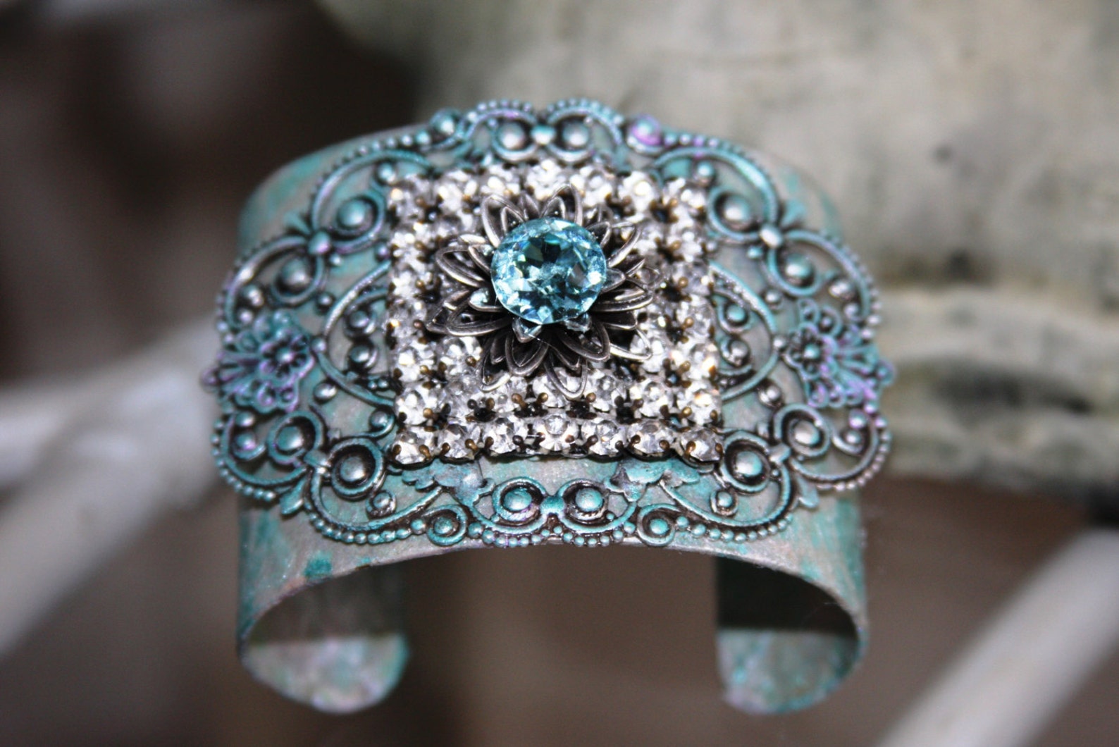 Flapper/glitz/artist Designed Bracelet/cuff/filigree/painted/j'adore - Etsy