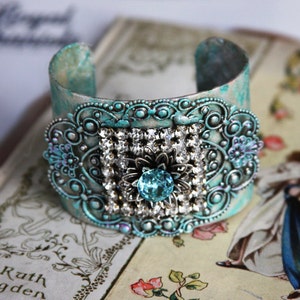 Flapper/glitz/artist Designed Bracelet/cuff/filigree/painted/j'adore - Etsy
