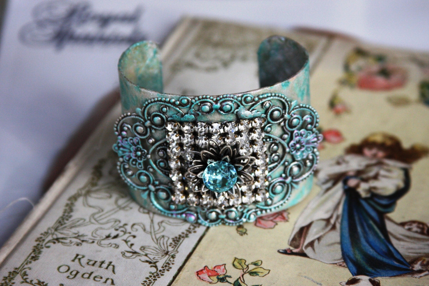 Flapper/glitz/artist Designed Bracelet/cuff/filigree/painted/j'adore - Etsy