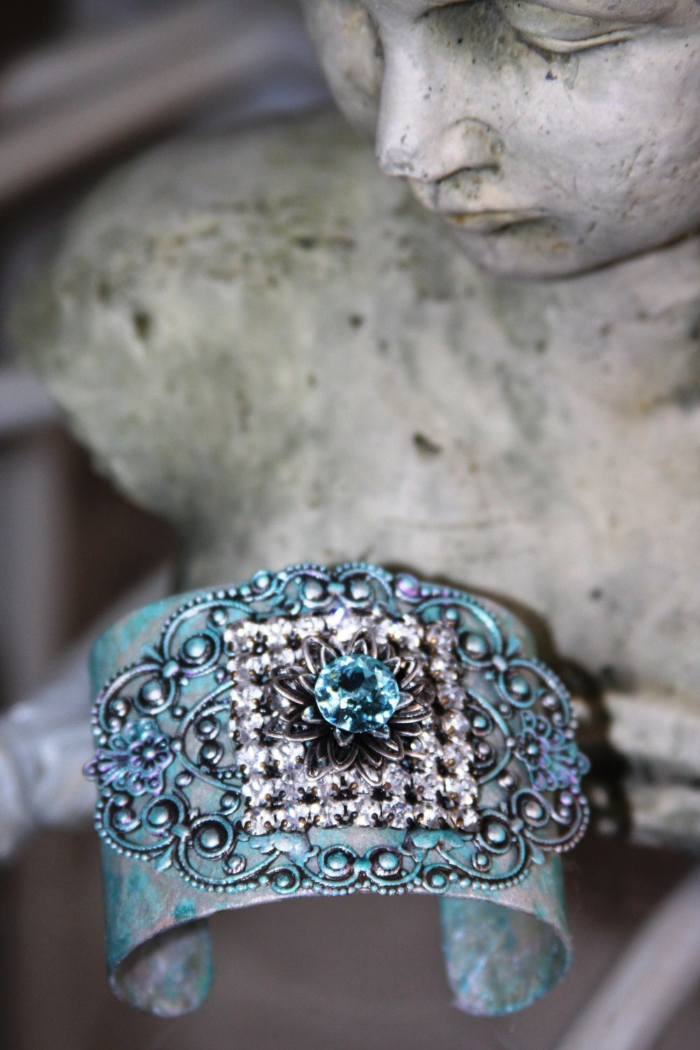 Flapper/glitz/artist Designed Bracelet/cuff/filigree/painted/j'adore - Etsy