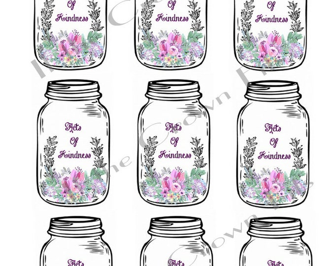 Mason Jar/acts of Kindness/ Digital Tags/labels/decor/planners/cards ...