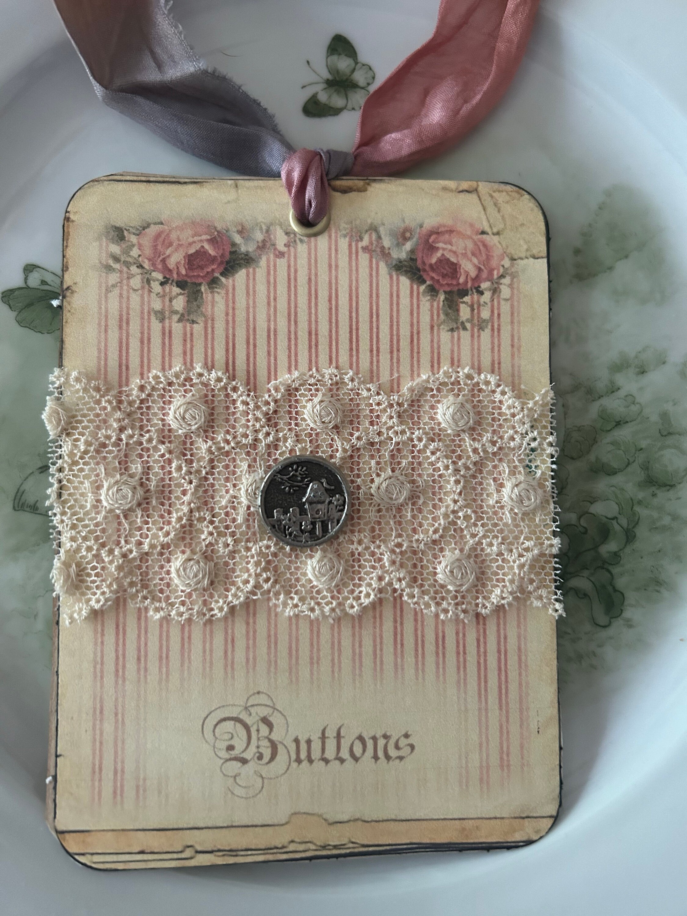 Two Handmade Button Cards/tags/journals - Etsy