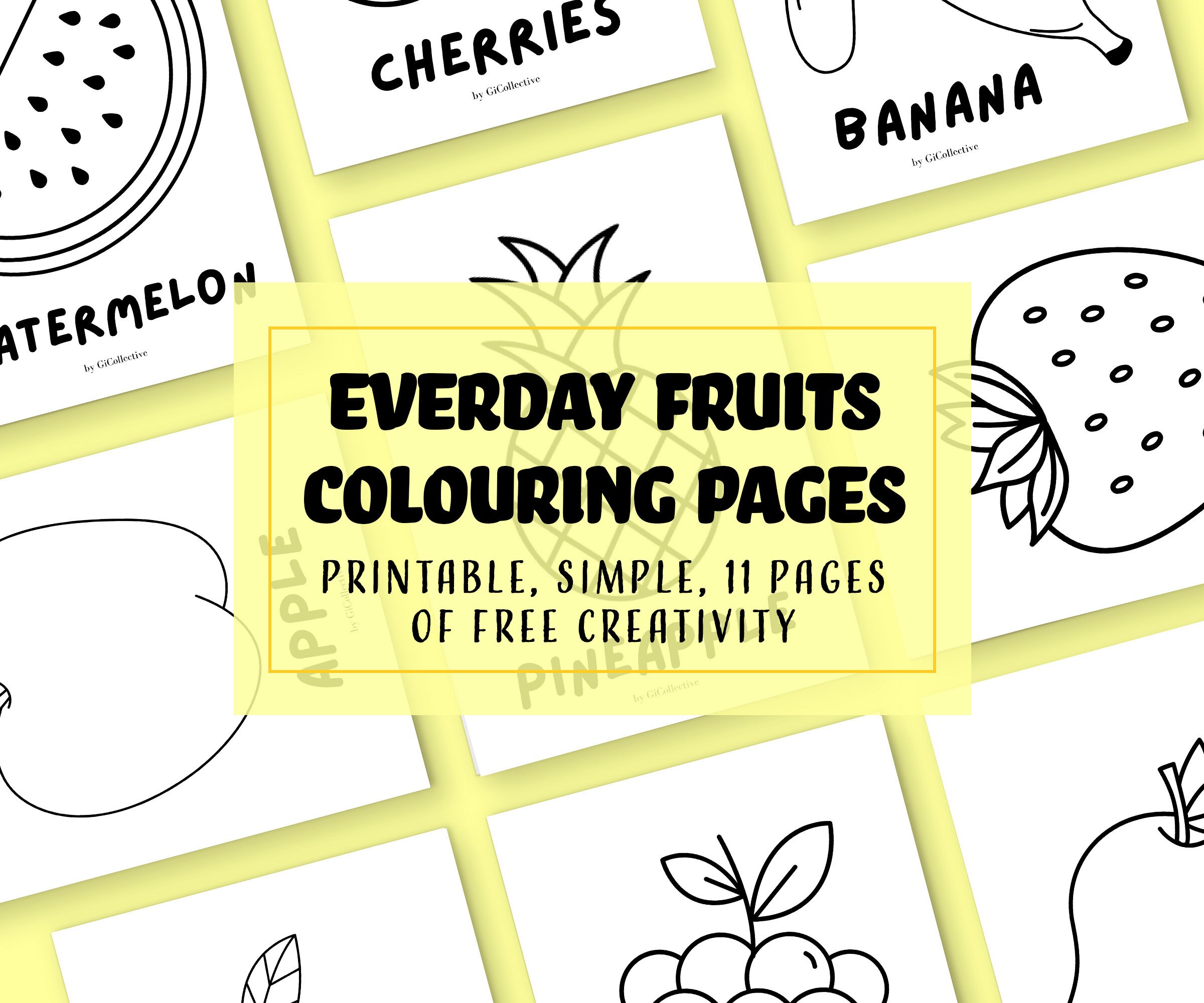Printable Simple Fruits Coloring Pages - Etsy