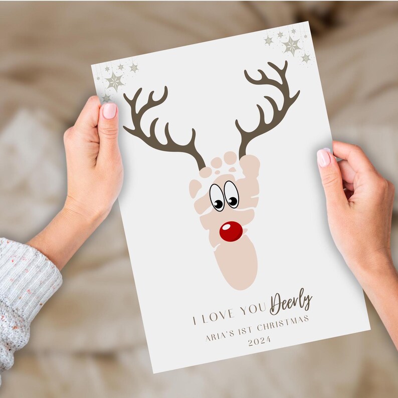 Reindeer Footprint Art – I Love You Deerly Christmas Craft Printable ...
