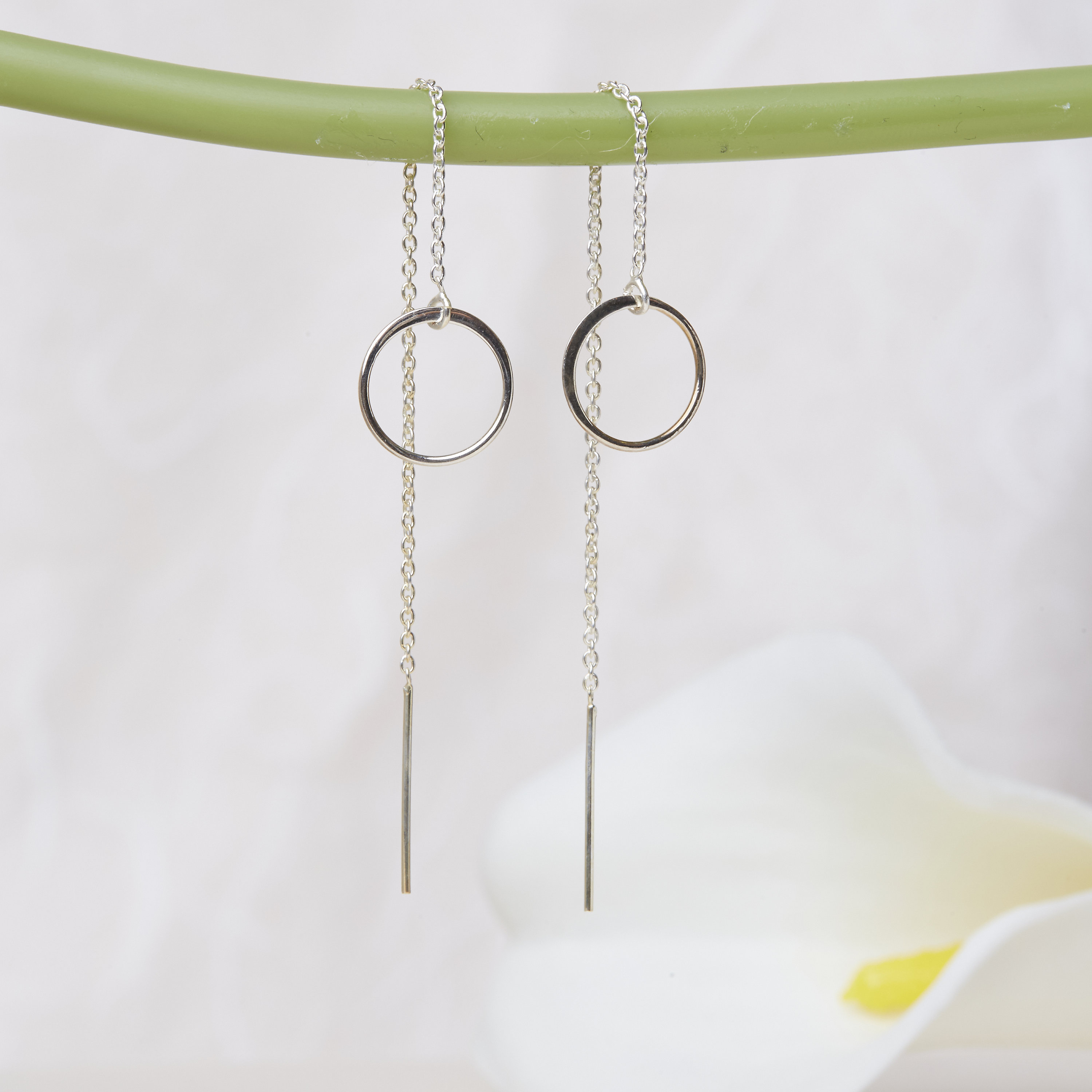 Threader Earrings With Open Circle, Threader Earrings, Long Chain ...