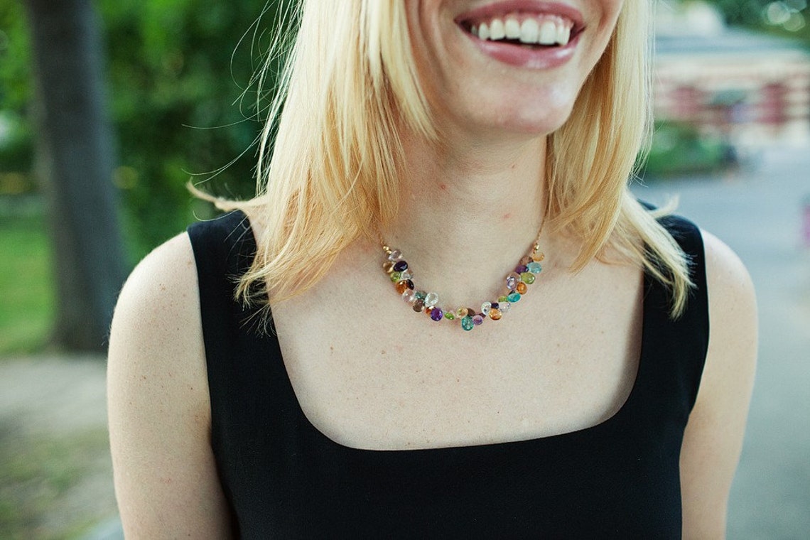 Multi Gemstone Necklace Colored Gem Necklace Colorful - Etsy