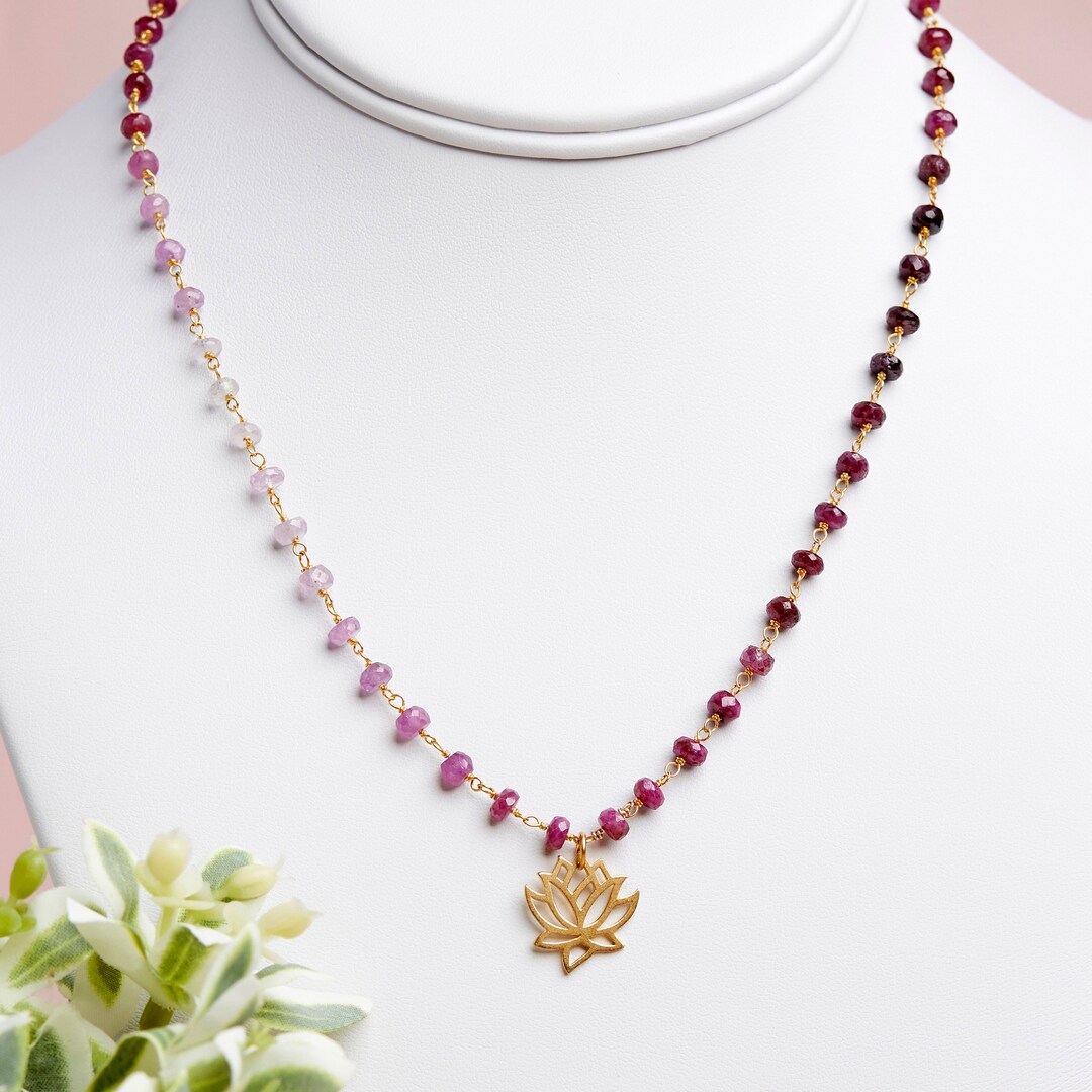 Lotus Flower Pendant Necklace, Ruby and Lotus Necklace Small Lotus ...