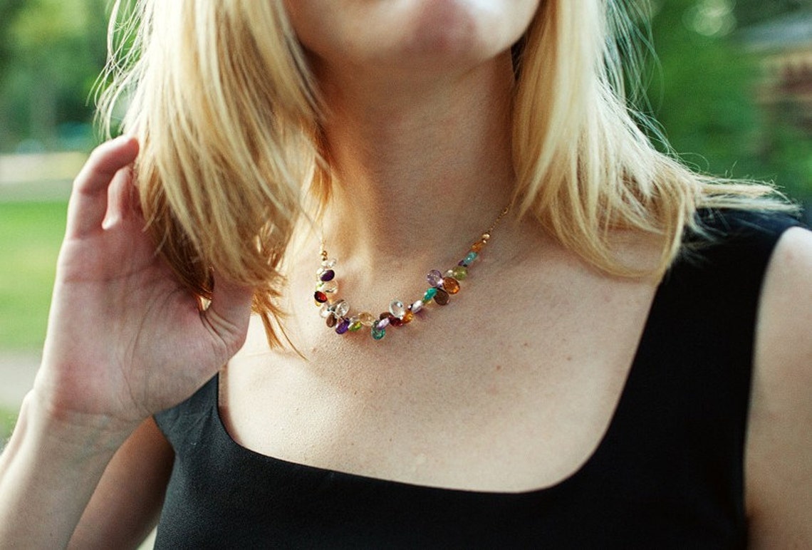 Multi Gemstone Necklace Colored Gem Necklace Colorful - Etsy