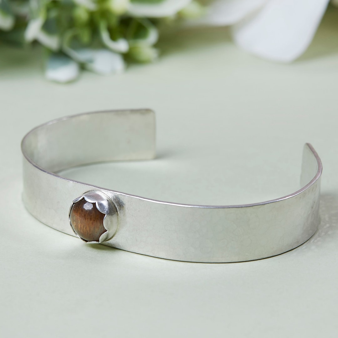 Handmade Sterling Silver Sunstone Cuff Bracelet, NYC Studio - Etsy