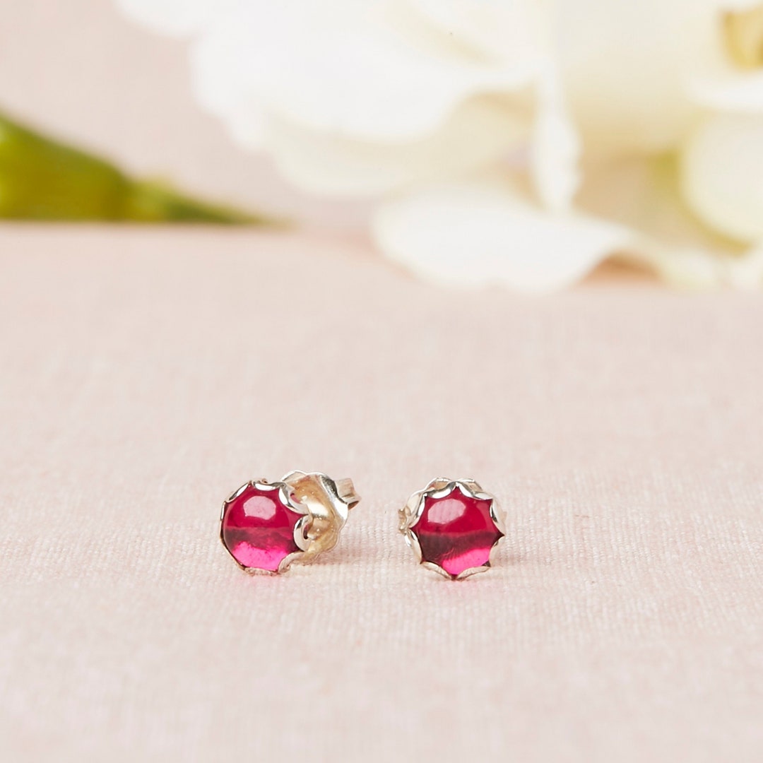 Ruby Stud Earrings, Red Post Earrings, Pink 5MM Studs, July Birthstone ...