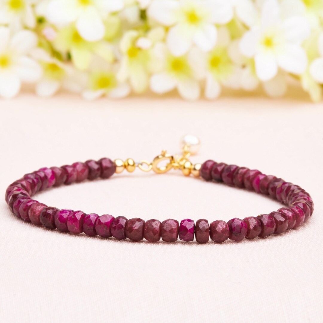 Genuine Ruby Bracelet, July Birthstone, Red Stone Bracelet - Etsy