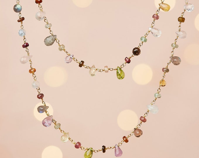 Multi-gemstone Necklace in 18k Gold Plated or Silver, Long Necklace ...
