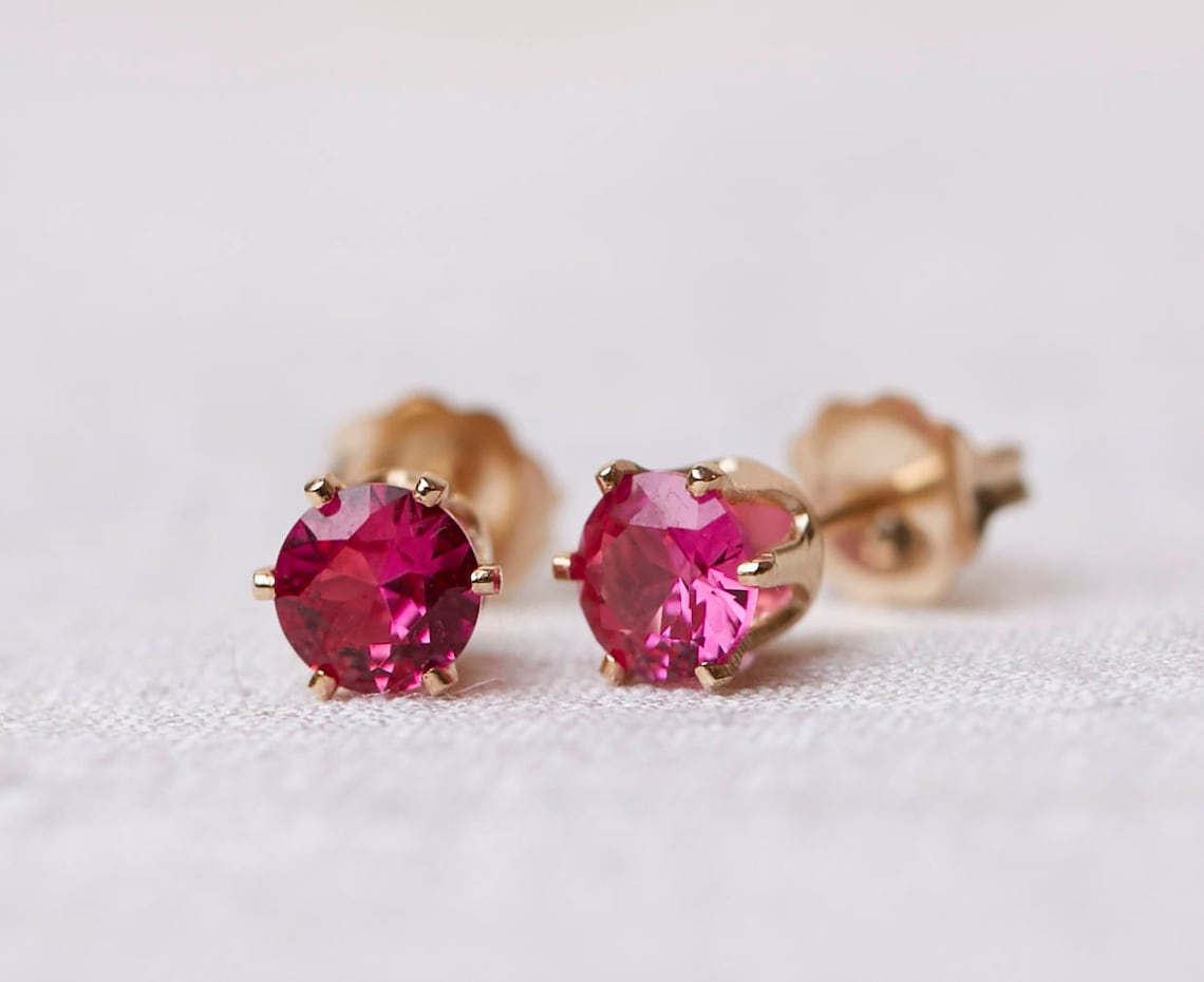 Ruby Stud Earrings, Silver or Gold Filled Ruby Post Earrings, Pink 5MM ...